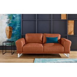 2-Sitzer W.Schillig "montanaa", braun (cognac z69), B:192cm H:78cm T:94cm, Sofas, 2-Sitzer, mit Metallkufen in Chrom gl&auml;nzend, Breite 192 cm