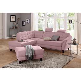 Ecksofa Home Affaire "Trondheim L-Form", rosa (altrosa), B:260cm H:89cm T:214cm, Struktur fein (100% Polyester);Flachgewebe (100% Polyester);Luxus-Microfaser (90% Polyester, 10% Polyamid), Sofas, Ecksofa, mit Federkern und Knopfheftung im R&uuml;cken, F&uuml;&szlig;e Buche dunkel
