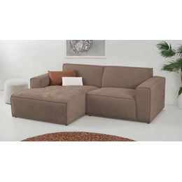 Ecksofa Home Affaire "Avelin, 228 cm, L-Form, Chenille, Struktur-Boucle", braun, B:228cm H:75cm T:156cm, 100% Polyester, Sofas, Ecksofa, mit Wellenunterfederung, Kedernaht, bodentief, Skandi-Design