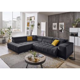 Ecksofa DIE PLANBAR "MP-IN15053 L-Form breiter Schenkel", grau (anthrazit), B:323cm H:73cm T:222cm, Sofas, Ecksofa, wahlweise mit Kopfteilverstellung und manueller Vorziehbank