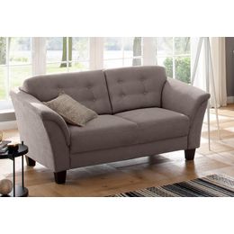 3-Sitzer Home Affaire "Trondheim", grau (taupe), B:196cm H:89cm T:90cm, Flachgewebe (100% Polyester);Luxus-Microfaser (90% Polyester, 10% Polyamid);Struktur fein (100% Polyester), Sofas, 3-Sitzer, mit Federkern, Knopfheftung im R&uuml;cken, F&uuml;&szlig;e Buche
