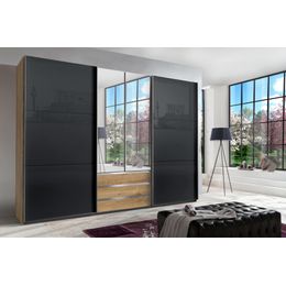Schwebet&uuml;renschrank wimex "Magic by fresh to go", grau (plankeneichefarben, au&szlig;ent&uuml;ren grauglas), B:300cm H:216cm T:65cm, Schr&auml;nke, Schwebet&uuml;renschrank