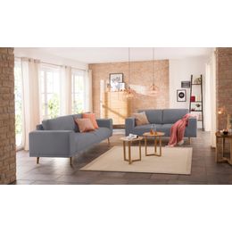 3-Sitzer Home Affaire "Lasse", grau, B:239cm H:84cm T:89cm, Struktur fein( 100% Polyester);Filzoptik (100% Polyester);Luxus-Microfaser (100% Polyester), Sofas, 3-Sitzer, im scandinavischem Stil mit Holzf&uuml;&szlig;en