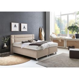 Boxspringbett, beige (feinstrukturstoff sand), Kaltschaum-Topper, Liegefl&auml;che B/L: 180cm x 200cm, H3, 7-Zonen-Kaltschaummatratze, Bezug Unterbox und Kopfteil: Feinstrukturstoff (77% Polyester, 23% Viskose);Bezug Obermatratze 100% Polyester, waschbar bis 60C, Westfalia Schlafkomfort, Komplettbetten, Boxspringbett, in diversen Ausf&uuml;hrungen