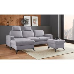 Ecksofa Home Affaire "Lolland L-Form", grau, B:250cm H:88cm T:162cm, Struktur impr&auml;gniert - feucht abwischbar (100% Polyester);Struktur Flausch (90% Polyester, 10% Polyamid);Luxus-Microfaser ALTARA NUBUCK (100% Polyester), Sofas, Ecksofa, Wahlweise mit Bettfunktion und Bettkasten, Federkern