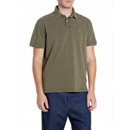 Poloshirt Replay, Herren, Gr. L, mud, Piqu&eacute;, Obermaterial: 100% Baumwolle, unifarben, regular fit h&uuml;ftbedeckend, abgesteppte Kante, Shirts Poloshirt, aus Baumwollpiqu&eacute;, Regular Fit