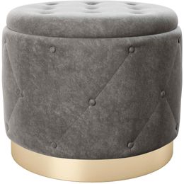 Pouf Playboy "LIZ", anthrazit samt, B:50cm H:40cm T:50cm, Holzwerkstoff, Metall, Polyester, Poufs, Pouf, Abnehmbarer Deckel, innen Stauraum f&uuml;r Decken, Kissen und Sonstiges