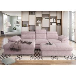 Sit & More Ecksofa SIT & MORE "Cabrio L-Form, B: 295 cm, mit Sitztiefen-, Arm- & Kopfteilverstellung", rosa (rose), B:295cm H:87cm T:180cm, 100% Polyester, Sofas, Ecksofa, 2 Nierenkissen, Federkern, optional Bettfunktion und Stauraum