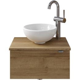 Waschtisch SAPHIR "Serie 6915 Waschschale mit Unterschrank f&uuml;r G&auml;stebad, G&auml;ste WC", braun (riviera eiche, riviera eiche, riviera eiche quer nb), B:51cm H:39,8cm T:35cm, Waschtische, Waschtisch, 51 cm breit, 1 T&uuml;r, Waschtischplatte, kleine B&auml;der, ohne Armatur