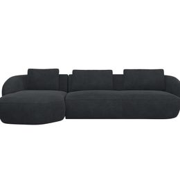 Wohnlandschaft FLEXLUX "Torino, rund, L-Form, Sofa-Ecke mit Recamiere, Longchair-Sofa", grau (anthrazit grau), B:307cm H:85cm T:146cm, 100% Polyester, Sofas, Wohnlandschaft, Modernes, organisches Sofa-Design, Kaltschaum, Wellenunterfederung
