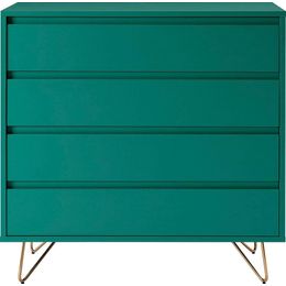 Kommode Salesfever "Bolton - Stilvolles Sideboard", gr&uuml;n (gr&uuml;n, gold), B:90cm H:90cm T:40cm, MDF, Metall, Sideboards, Kommode, Haarnadelbeine aus Metall mit Messinglegierung