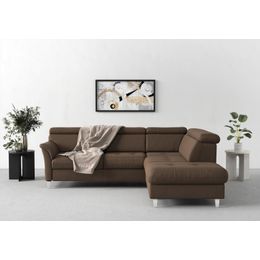 Sit & More Ecksofa SIT & MORE "Marano L-Form", braun, B:252cm T:216cm, 100% Polyester, Sofas, Ecksofa, inklusive Kopfteilverstellung, wahlweise mit Bettfunktion, Bettkasten