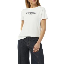 T-Shirt comma, Damen, Gr. 34, wei&szlig;, Single Jersey, Obermaterial: 57% Baumwolle, 37% Modal, 6% Elasthan, bedruckt, unifarben, normal h&uuml;ftbedeckend, Rundhals, Shirts T-Shirt, mit Statement-Print