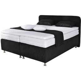 Boxspringbett, schwarz, B:130cm L:212cm, Bezug Kaltschaum-Topper: mit Klimafaser versteppt, 100% Polyester;Bezug untere Box und Kopfteil: wahlweise hochwertiger Microvelour (100% Polyester), feiner Strukturstoff (100% Polyester) oder Kunstleder;Bezug Obermatratze: 100% Polyester, Bezug abnehm- und waschbar bis 60C, Westfalia Schlafkomfort, Komplettbetten, Boxspringbett, inkl. Kaltschaum-Topper