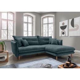 Ecksofa Home Affaire "Lazio modern und bequem, schmale Armlehnen, tolle Detailverarbeitung", blau (ocean), B:255cm H:94cm T:180cm, 100% Polyester, Sofas, Ecksofa, zwei verschiedene Fu&szlig;farben w&auml;hlbar