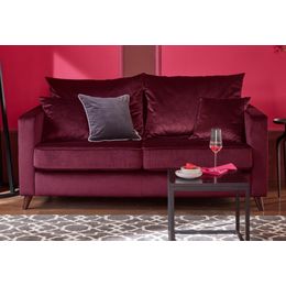 2-Sitzer Home Affaire "Renesse", rot, B:163cm H:90cm T:90cm, Samtvelours 100% Polyester;Luxus-Microfaser ALTARA NUBUCK (100% Polyester), Sofas, 2-Sitzer, lose Kissen, Keder an Sitzkissen