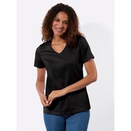 Kurzarmshirt Casual Looks "2er-Pack Shirts", Damen, Gr. 42, schwarz, ecru, 100% Baumwolle, unifarben, V-Ausschnitt, Shirts Kurzarmshirt