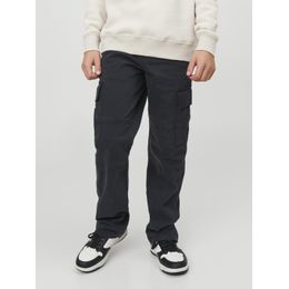 Jack & Jones Cargohose JACK & JONES JUNIOR "JPSTKANE JJHARLOW CARGO NOOS JNR", Jungen, Gr. 170, N-Gr, schwarz, Web, Obermaterial: 98% Baumwolle, 2% Elasthan, unifarben, loose fit kn&ouml;chellang, Hosen Cargohose