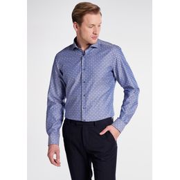 Langarmhemd Eterna "SLIM FIT", Herren, Gr. 43, Normalgr&ouml;&szlig;en, indigo, 100% Baumwolle, schmal, Manschette, Hemden Langarmhemd, NON IRON (b&uuml;gelfrei)