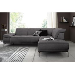Ecksofa Home Affaire "Caluna", grau (anthrazit), B:262cm H:97cm T:233cm, Luxus-Microfaser Vintageoptik (100% Polyester);Flachgewebe Mura: (100% Polyester);Luxus-Mikrofaser (90% Polyester, 10% Polyamid), Sofas, Ecksofa, Inkl.Sitztiefenverstellung, wahlweise mit Kopf- und Armteilverstellung