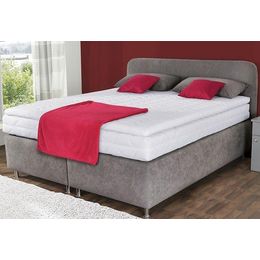 Boxspringbett, grau, B:190cm L:212cm, Bezug Kaltschaum-Topper: mit Klimafaser versteppt, 100% Polyester;Bezug untere Box und Kopfteil: wahlweise hochwertiger Microvelour (100% Polyester), feiner Strukturstoff (100% Polyester) oder Kunstleder;Bezug Obermatratze: 100% Polyester, Bezug abnehm- und waschbar bis 60C, Westfalia Schlafkomfort, Komplettbetten, Boxspringbett, inkl. Kaltschaum-Topper