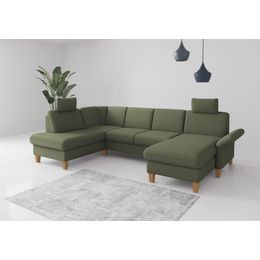 Wohnlandschaft Home Affaire "Rochelle, U-Form", gr&uuml;n (olive), B:314cm H:90cm T:195cm, 95% Polyester 5% Polyamid, Sofas, Wohnlandschaft, optional mit Armteilverstellung, mit Bettfunktion & Bettkasten