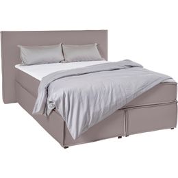 Boxspringbett "Yuma", grau (hellgrau), B:173cm L:213cm, 100% Polyester, LeGer Home by Lena Gercke, Komplettbetten, Boxspringbett, incl. Topper, in 4 Breiten, 3 Matratzenarten und je 2 H&auml;rtegraden