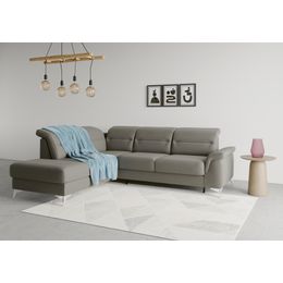 Sit & More Ecksofa SIT & MORE "Sinatra L-Form", braun (schlamm), B:251cm H:85cm T:220cm, 100% Polyester, Sofas, Ecksofa, mit Ottomane, optional mit Kopfteilverstellung und Armteilfunktion