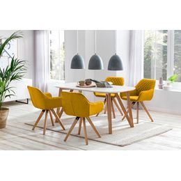 Essgruppe Salesfever "V&auml;xj&ouml; - Moderner Esstisch inkl. St&uuml;hle f&uuml;r gem&uuml;tliche Mahlzeiten", gelb, Sitzm&ouml;bel-Sets, Essgruppe, bestehend aus 4 modernen Polsterst&uuml;hlen und einem 160 cm breiten Tisch