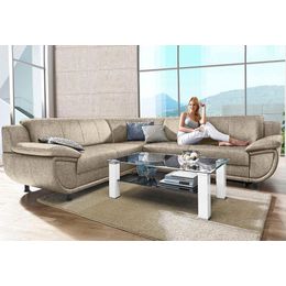 Ecksofa Trendmanufaktur "Rondo wahlweise mit Schlaffunktion, 267x247 cm (BxT), breite Armlehnen", beige (sand, beige), B:267cm H:85cm T:247cm, Kunstleder SOFTLUX;Microfaser PRIMABELLE (100% Polyester);NaturLEDER (echtes Rindsleder);Struktur (54% Polyacryl, 46% Polyester), Sofas, Ecksofa, L-Form, wahlweise mit Federkern bestellbar, F&uuml;&szlig;e schwarz