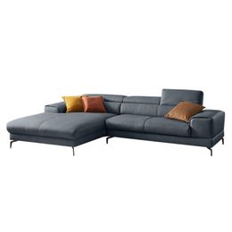 Ecksofa W.Schillig "Piedroo, Designsofa mit tollem Sitzkomfort, elegant und bequem, L-Form", blau (blau z69), B:303cm H:70cm T:193cm, Longlife Xtra-Leder Z69: Das feinnarbige, gedeckte Softleder Z69 besticht durch seine au&szlig;ergew&ouml;hnliche Weichheit im trendigen &raquo;Vintage-Look&laquo;, Hautst&auml;rke 0, 9 - 1, 1 mm, Sofas, Ecksofa, Kopfteilverstellung, wahlweise mit Sitztiefenverstellung, Breite 303cm