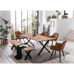 Esstisch Home Affaire "Soho", beige (natur, schwarz, natur), B:220cm H:77cm T:100cm, Tische, Esstisch, mit echter Baumkante
