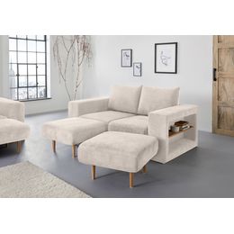 2,5-Sitzer "Looksvb", beige, B:192cm H:96cm T:107cm, LOOKS by Wolfgang Joop, Sofas, 2 5-Sitzer, Verwandlungssofa: aus Sofa wird Sofa mit 2 Hockern, mit Regalfunktion