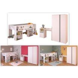 Jugendzimmer-Set Parisot "Pirouette", wei&szlig;, 3 teilig, bestehend aus Hochbett, Kleiderschrank und Schreibtisch, B/H: 90cm x 200cm, 3 teilig, bestehend aus Hochbett, Kleiderschrank und Schreibtisch, Holzwerkstoff, Schlafzimmerm&ouml;bel-Sets, Jugendzimmer-Set, wahlweise mit Schreibtisch