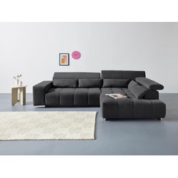 Ecksofa COTTA "Orion L-Form", schwarz, B:310cm H:70cm T:225cm, 100% Polyester, Sofas, Ecksofa, mit Kopfteilverstellung & 5 Nierenkissen