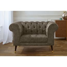 Loveseat Home Affaire "Tinnum Loveseat, Chesterfield Sessel", gr&uuml;n (olive), B:121cm H:77cm T:87cm, Luxus-Microfaser Vintageoptik (66% PU, 27% Polyester, 7% Baumwolle);Struktur weich( 97% Polyester, 3% Polyacryl), Sessel, Loveseat