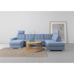 Sit & More Wohnlandschaft SIT & MORE "Quincy U-Form", blau, B:312cm H:82cm T:213cm, Sofas, Wohnlandschaft, wahlweise mit Bettfunktion und Bettkasten