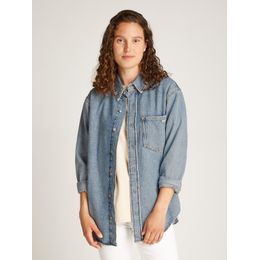 Jeansbluse Calvin Klein Jeans "DAD DENIM SHIRT", Damen, Gr. S (36), blau (denim light), Denim/Jeans, Obermaterial: 82% Baumwolle, 18% Lyocell, unifarben, relaxed fit h&uuml;ftbedeckend, &Auml;rmel mit &Auml;rmelschlitz 1-Knopf-Manschette, Blusen Jeansbluse, in hellblauer Waschung