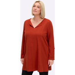 Longshirt sheego "Longshirt", Damen, Gr. 52/54, rostrot, 100% Baumwolle, unifarben, Rundhals, Shirts Longshirt