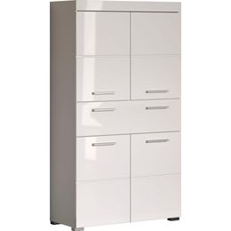 Midischrank Welltime "Avena", wei&szlig; (wei&szlig;, wei&szlig; hochglanz), B:73cm H:132cm T:31cm, Schr&auml;nke, Midischrank, Standschrank mit 4 T&uuml;ren, 1 Schublade - (B/T/H) 73/31/130 cm