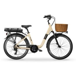 E-Bike MBM "Elektro-Citybike RHEA 26 Zoll, creme", beige (creme), Elektrofahrr&auml;der, Damen, 26 Zoll (66,04cm), E-Bike