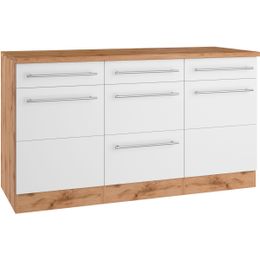 Unterschrank KOCHSTATION "KS-Wien", wei&szlig; (wei&szlig;, wotaneiche), B:150cm H:85cm T:60cm, Schr&auml;nke, Unterschrank, edel aussehende gestiftete Fronten