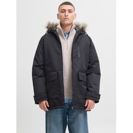 Jack & Jones Parka JACK & JONES "JJCHARLIE DETACHABLE FAUX FUR PARKA", Herren, Gr. XS, schwarz, Web, Obermaterial: 100% Polyester, unifarben, regular fit, Jacken Parka
