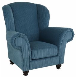Sessel Home Affaire "King Henry, Hochlehnsessel, Ohrensessel", blau (petrol), B:117cm H:111cm T:92cm, Luxus-Microfaser (100% Polyester);Samtcord &raquo;Ribbon&laquo; (88% Polyester 12% Polyacryl), Sessel, Sessel, mit legerer Polsterung, Federkern und losen Zierkissen
