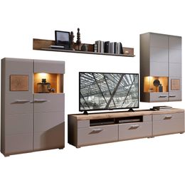 Wohnwand Innostyle "FUN PLUS II", grau (basalt, oberb&ouml;den und blende eiche altholz nachbildung bzwith mdf), B:320cm H:205cm T:47cm, Glas, Holzwerkstoff, Metall, Kastenm&ouml;bel-Sets, Wohnwand, inkl. LED-Beleuchtung