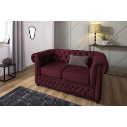 Chesterfield-Sofa Home Affaire "New Castle", rot (bordeaux), B:148cm H:72cm T:86cm, Sofas, Chesterfield-Sofa, mit hochwertiger Knopfheftung in Chesterfield-Design, B/T/H: 148/86/72