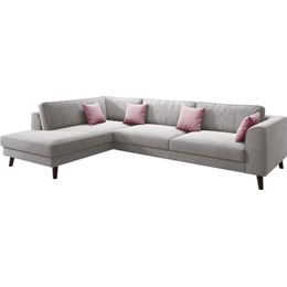 Ecksofa Home Affaire "Laurentia, L-Form", rosa (hellgrau, zierkissen altrosa), B:294cm H:83cm T:203cm, Luxus-Microfaser (100% Polyester);Samt (100% Polyester), Sofas, Ecksofa, mit 4 Zierkissen, Ottomane links oder rechts bestellbar