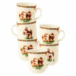 Becher Seltmann Weiden "Becher mit Henkel Marieluise Weihnachtsnostalgie 270 ml 6er Set creme", beige (creme), 6 tlg., Porzellan, Trinkgef&auml;&szlig;e, Becher