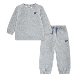 Neugeborenen-Geschenkset LEVI'S KIDS "LVN HOODIE,JOGGER SET", Jungen, Gr. 6M68, grau heather, angeraute Sweatware, Obermaterial: 60% Baumwolle, 40% Polyester, unifarben, KOB Set-Artikel Neugeborenen-Geschenkset, mit kleiner Label-Applikation- Stickerei