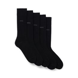 Socken BOSS "5P Uni Color CC", Herren, Gr. 43-46, schwarz (5x schwarz), Baumwollmischung, unifarben, elastisch, Socken Socken, in klassischer Unifarbe